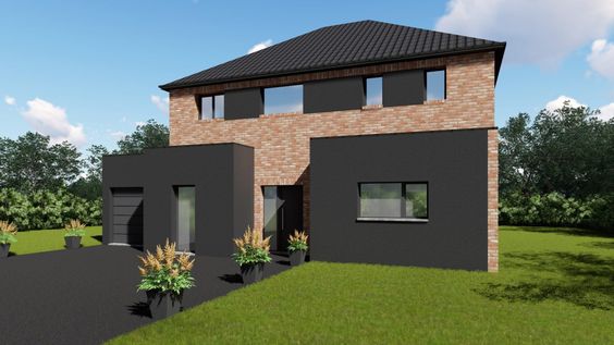 Maison cubique en brique avec toit en tuiles de 130 m²